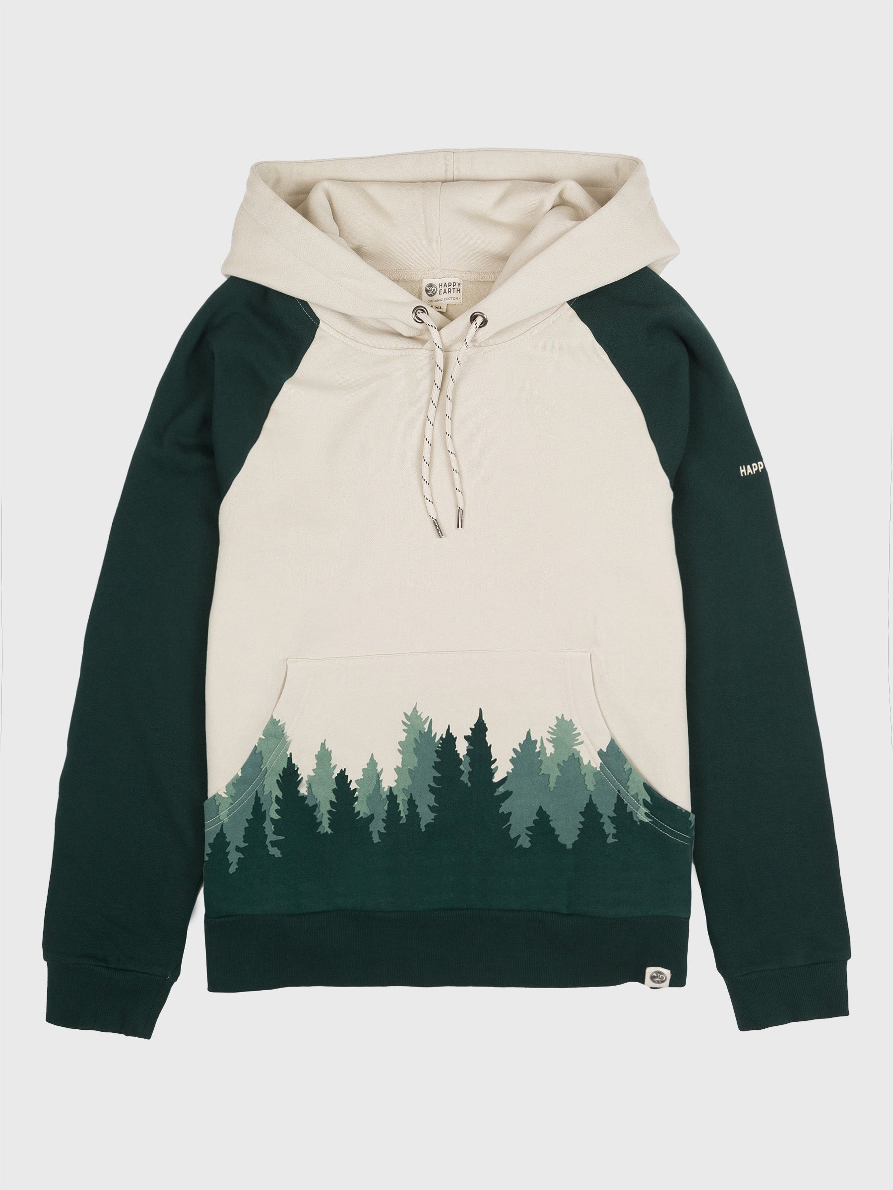 All-gender Fading Forest Organic Fleece Hoodie Sweatshirt - Green/Tan