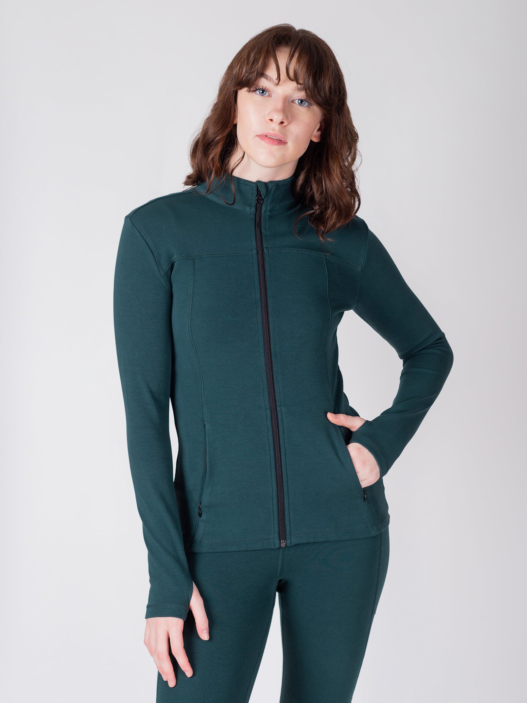 PlantTec Plant-Based Organic Cotton Contour Jacket - Ribbed / Teal