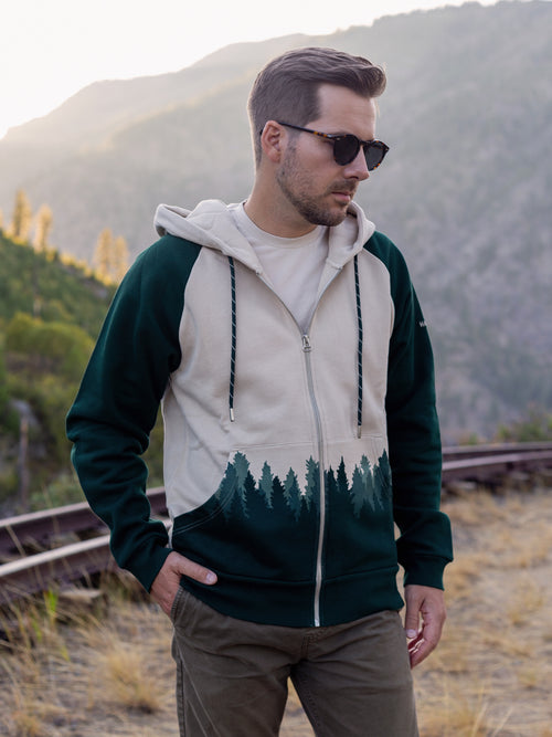 Fading Forest Zip Hoodie - Organic Cotton Fleeced Sweatshirt | Happy Earth