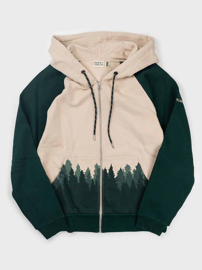 Fading Forest Zip Hoodie - Organic Cotton Fleeced Sweatshirt | Happy Earth