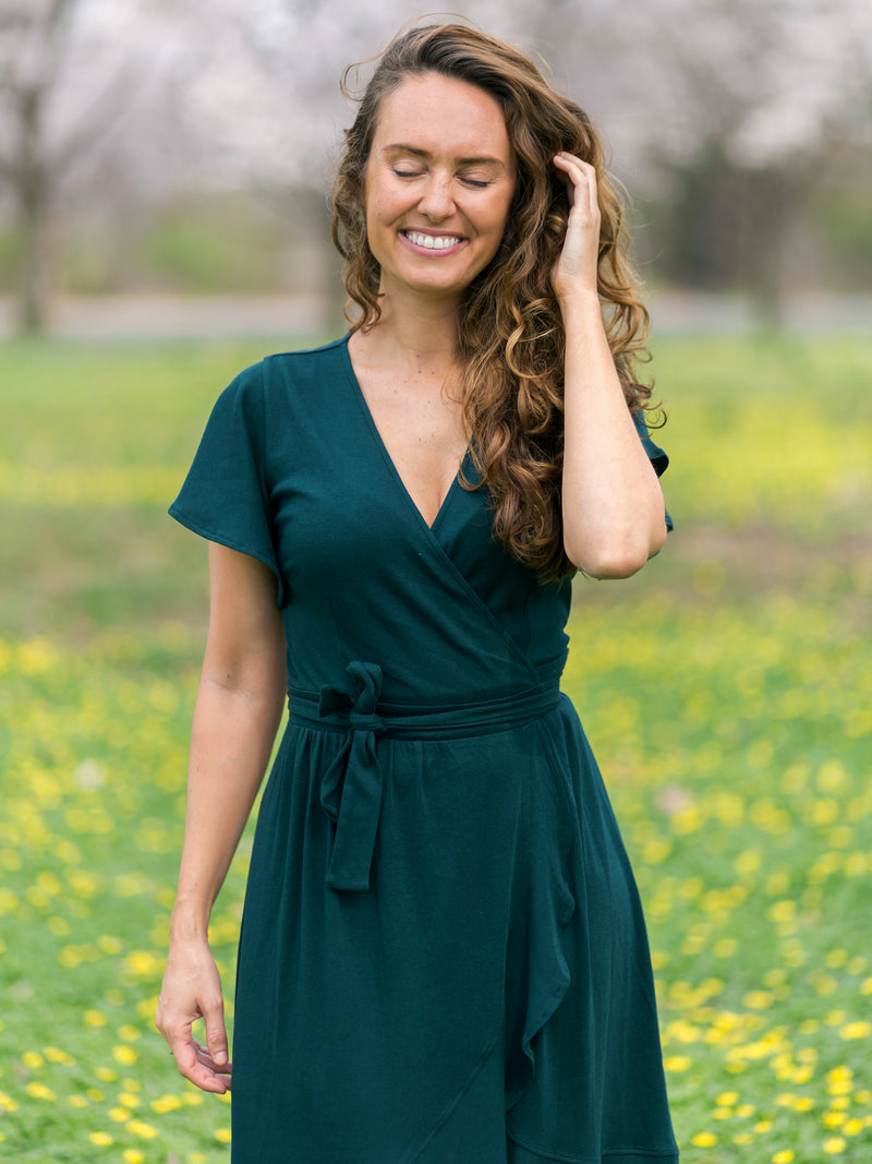 Women's Organic Cotton Ruffle Wrap Dress | Happy Earth